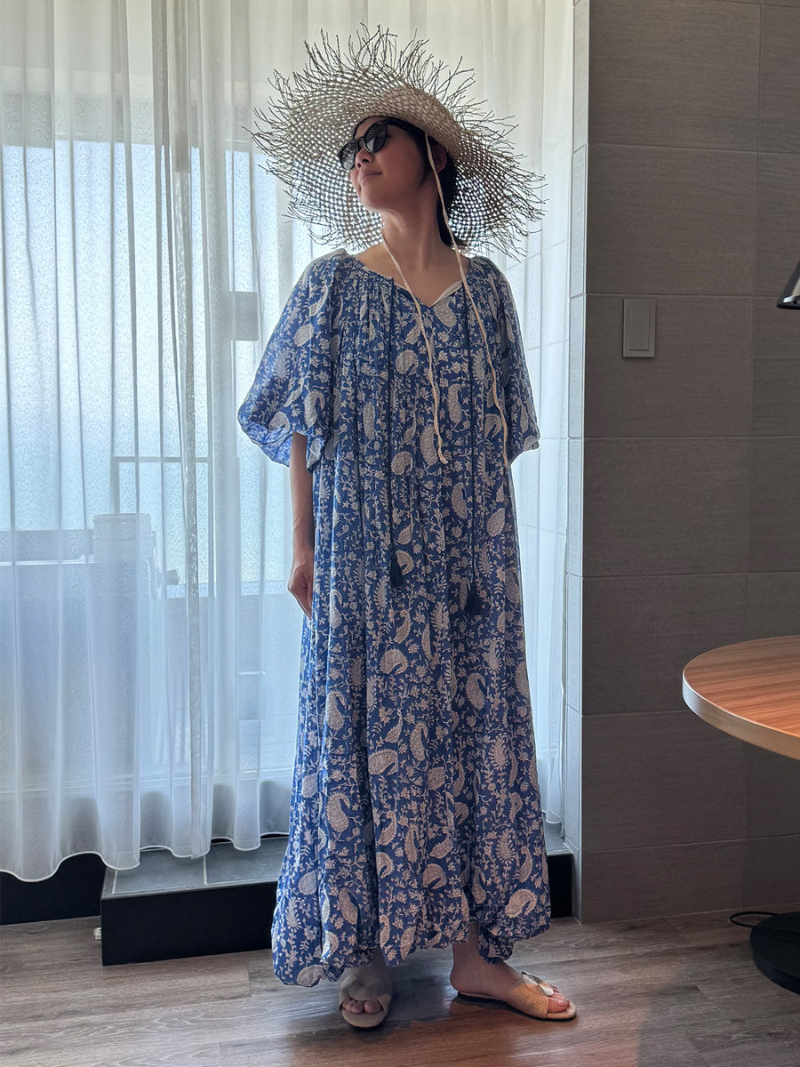 Eighty Seven(エイティセブン)インド綿バルーンワンピース/ペイズリーブルー | リゾートワンピース通販CANBE(キャンビー ...